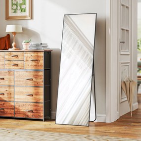 HOMCOM Velké obdélníkové zrcadlo, 50 x 160 cm - volně stojící, ke zdi nebo opřené - pro ložnici, obývací pokoj a šatnu, černé | Aosom