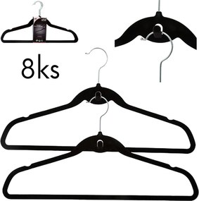 5Five® Věšáky semišové černé s háčkem, sada 8ks