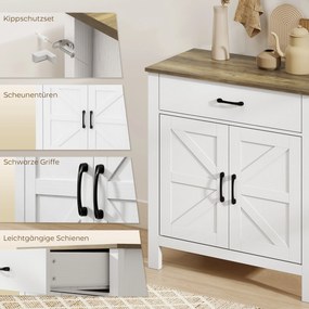 HOMCOM komoda s posuvnými dveřmi ve venkovském stylu, šuplík a nastavitelná police — 77 x 39,3 x 81,5 cm, bílá/antická hnědá