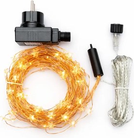 LED světelný řetěz, hvězdičky, 12 pramenů × 1,5 m,  venkovní, teple bílá, 180 diod, měděný kabel, IP44, vč. zdroje