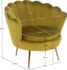 Křeslo ve stylu Art-deco, hořčicová Velvet látka/gold chrom-zlatý, NOBLIN