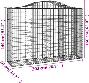 Klenuté gabionové koše 3 ks 200x50x140/160cm pozinkované železo 3145683
