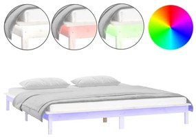 820647 vidaXL Rám postele s LED světlem bílý 135x190 cm Double masivní dřevo