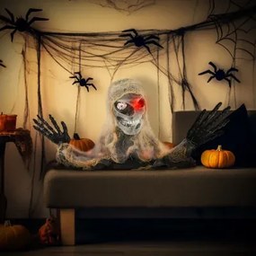 HOMCOM Halloween dekorace, jednooká mumie, ohybatelné paže, svítící oči, strašidelný skřek, 55 x 18 x 35 cm