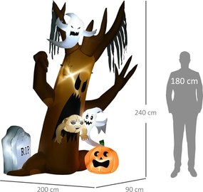 Nafukovací strom duchů, 240 cm s LED osvětlením