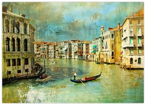 Obraz - Benátský kanál a gondoly (70x50 cm)