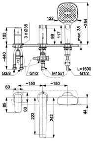 KFA Armatura 4525-210-34 - Vanová baterie 3-otvorová MALAGA rose gold