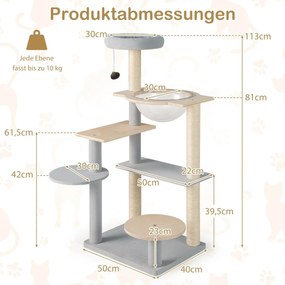 Costway 113 cm vysoké moderní škrabadlo s odnímatelnou a polstrovanou