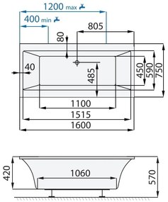 Santech VARIA 160 x 75 cm SAVAR160 vana akrylátová