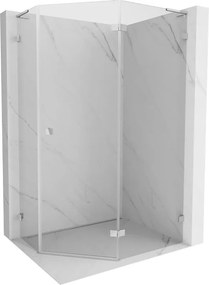 Mexen Lunar, L sklopný pětiúhelníkový sprchový kout pravý 100 x 80 cm, 8mm čiré sklo, chromový profil, 831L-100P-080L-01-00-P