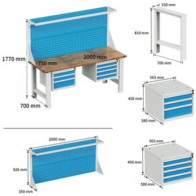 Dílenský montovaný pracovní stůl Enprag s nástavbou EN_2023_FP