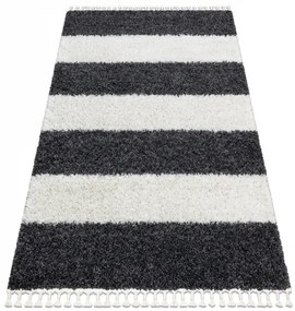 Kusový koberec Shaggy UNION 4079 Pruhy šedý krémový Rozměr: 140x190 cm