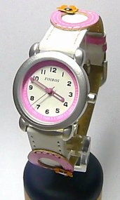 Foibos Dívčí dětské bílo růžové hodinky Foibos 2773.1 s motivem kytiček