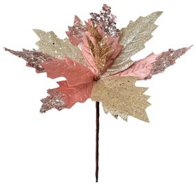 Růžovo-zlatá umělá květina zápich vánoční hvězda Poinsettia - Ø 30*30 cm