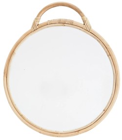 MADAM STOLTZ Nástěnné zrcadlo Round Bamboo 38 cm, přírodní barva, sklo, dřevo, proutí