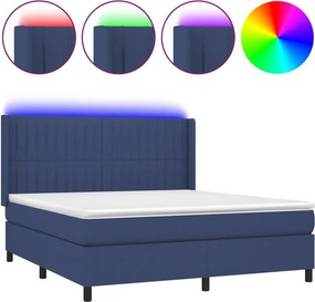 Box spring postel s matrací a LED modrá 180x200 cm textil 3138499