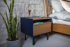 Noční stolek Darken, 50x40x47 cm, dub/jemně modrá