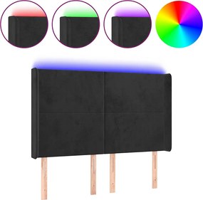 Čelo postele s LED černé 147 x 16 x 118/128 cm samet 3123818