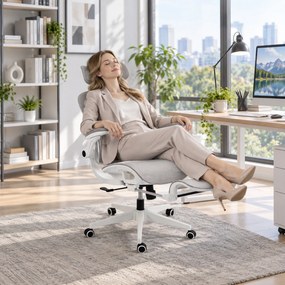 HOMCOM ergonomická kancelářská židle s bederní opěrkou, podnožkou a opěrkou hlavy, šedá