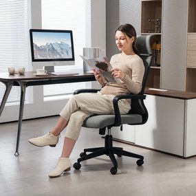 HOMCOM Kancelářská židle, ergonomická stolní židle s opěrkami, opěrkou hlavy, výškově nastavitelná otočná židle s houpací funkcí, počítačová židle s …