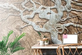 Tapeta abstraktní strom na dřevě v béžovém - 150x270