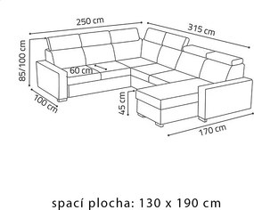 Sedací souprava PEDRO U | 250x315x170 | rozkládací + 2x úložný prostor | VÝBĚR TKANIN