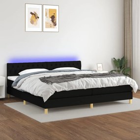 Box spring postel s matrací a LED černá 200x200 cm textil 3133983
