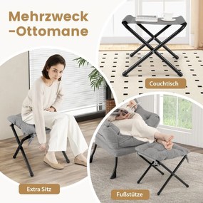 Costway Křeslo s područkami a boční kapsou a podnožkou a taburetem – šedá