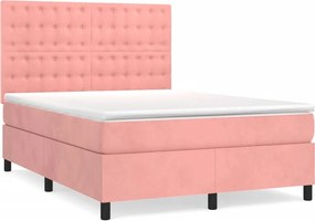 Box spring postel s matrací růžová 140x190 cm samet 3143264