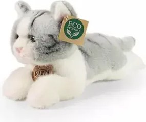 RAPPA Plyšová kočka ležící šedá 20 cm / ECO-FRIENDLY / od 0 let