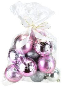 Vánoční koule v sáčku, assort, sv. růžové / stříbrné, 14 ks