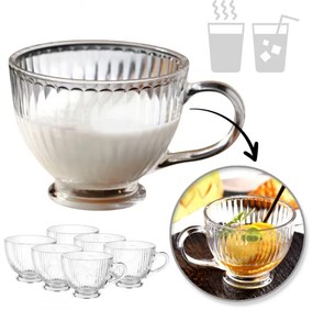 Flamenco Mystique Sada 6 velkých rýhovaných skleněných kelímků 380 ml pro servírování nápojů SZK150ZESTAW6