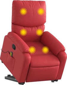 Zvedací masážní polohovací křeslo červené umělá kůže 3204898