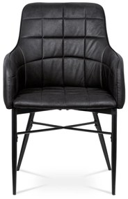 AUTRONIC Jídelní židle, potah černá látka v dekoru vintage kůže, kovová čtyřnohá podnož,