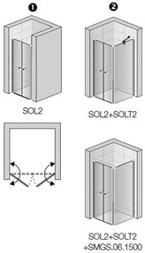 Ronal (Sanswiss) Ronal, SOLINO dvoukřídlé dveře SOL2 Šířka: 100 cm, Sklo: 88 bílé linky
