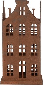 2ks rezavá dekorace / svícen domek Brocante rust - 11*11*21 / 8*8*16 cm