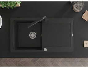 Mexen Leo, dřez granitový 900x500x190 mm, 1-komorový a černá baterie Duero, černá, 6501-77-671600-70