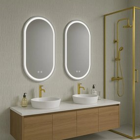 Erga Lyra, oválné LED zrcadlo 50x100cm, 3 barvy světla, přední a zadní osvětlení, vyhřívací podložka proti zapaření, ERG-V01-LYRA-5010-CL