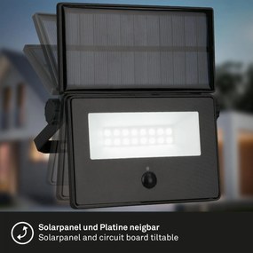 BRILO 3856015 Solární LED venkovní nástěnné svítidlo vč. IR senzoru, černé, 5W, 400 lm, sklo/plast - BRILO