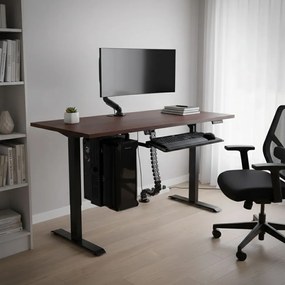 Výškově nastavitelný stůl OfficeTech A, 140 x 80 cm, černá podnož, wenge