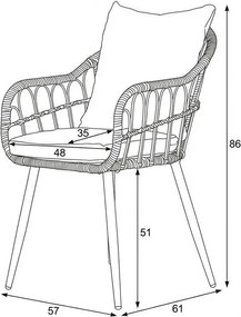 Zahradní židle, kov, polyratan, šedá, AZ-F1406 GREY