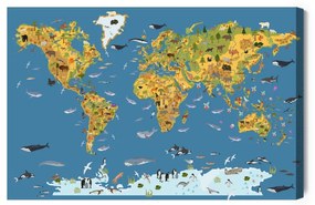 Obraz Mapa Světa Se Zvířaty Nedostatek Nedostatek Plátno Canvas 120x80