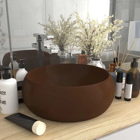 Luxusní umyvadlo kulaté matné tmavě hnědé 40 x 15 cm keramické 147006