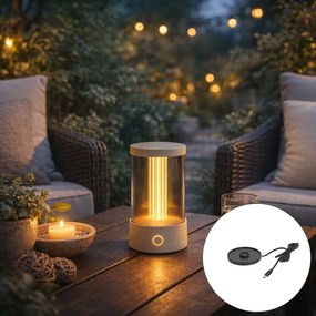 Venkovní stolní lampa béžová dobíjecí vč. nabíjecí stanice IP65 - Grill