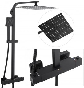 Erga Goba, sprchová souprava s termostatickou baterií a dešťovou hlavicí 30x30 cm, černá matná, ERG-YKA-BP.GOBA-THERM-30-BLK