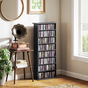 HOMCOM Knihovna s 8 policemi pro 360 CD s moderním designem, CD regál z dřevotřísky, 58x24x124,5 cm, černá