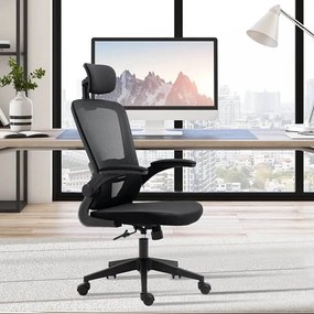 Ergonomická kancelářská židle s bederní opěrkou a opěrkou hlavy, černá