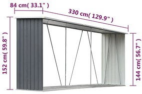 vidaXL Zahradní kůlna na dříví z pozinkové oceli 330x84x152 cm šedá
