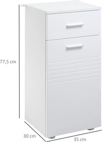 Kleankin Koupelnová skříňka s policí a zásuvkou, stojící kabinet pro obývací pokoj, ložnici a koupelnu 35x30x77,5 cm Bílá