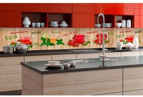 DIMEX | Fototapeta do kuchyně Čaj KI-350-024 | 350 x 60 cm | zelená, červená, hnědá